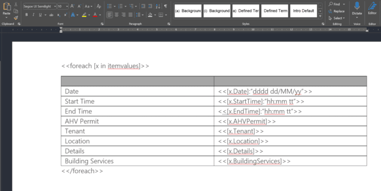 Generate Word documents with repeating tables using Power Automate