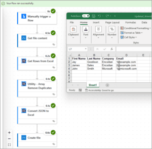Remove duplicate entries from Excel files in Power Automate